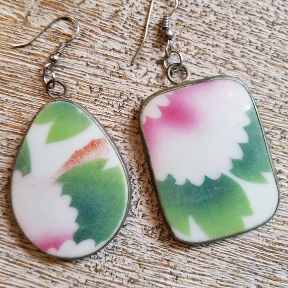Vintage | Jewelry | Vintage Porcelain Shard Large Earrings | Poshmark
